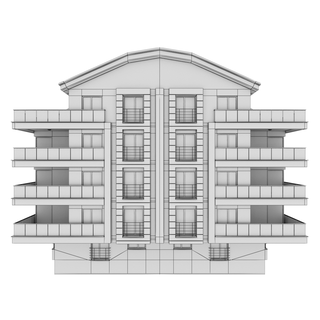 Simple Building Model with Double Terrace by Aderans3D | 3DOcean