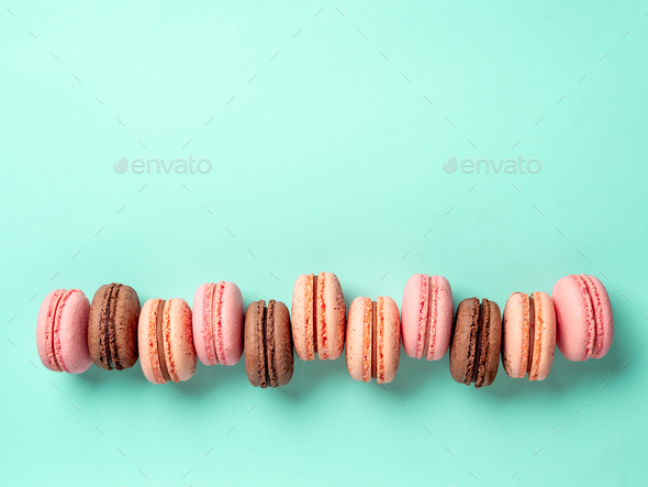 Macarons on turquoise, copy space top Stock Photo by Fasci | PhotoDune
