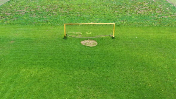 White gate on a football field. Green background of a stadium. Soccer ...