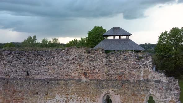 Medieval Castle Ruins in Latvia Rauna. Aerial View Over Old Stoune ...