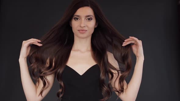 Slow Motion of Gorgeous Brunette with Luxurious Hair, Stock Footage