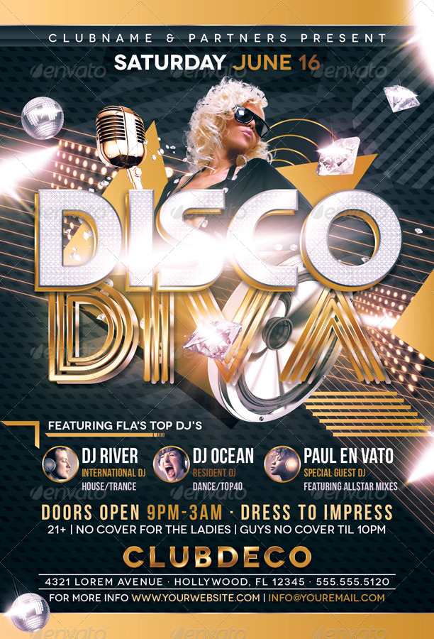 Disco Diva Flyer Template, Print Templates | GraphicRiver