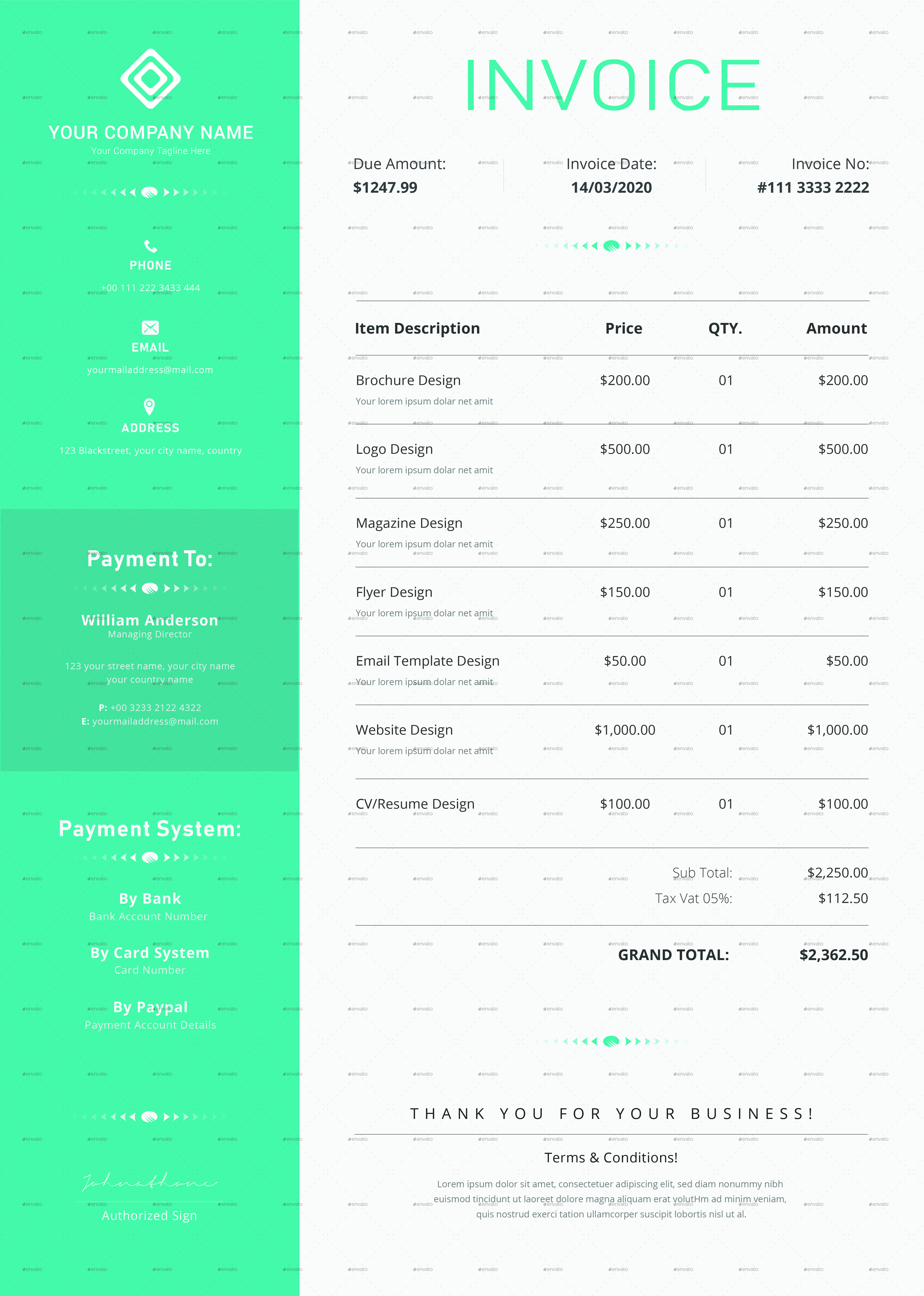 illustrator Invoice Template, Print Templates | GraphicRiver