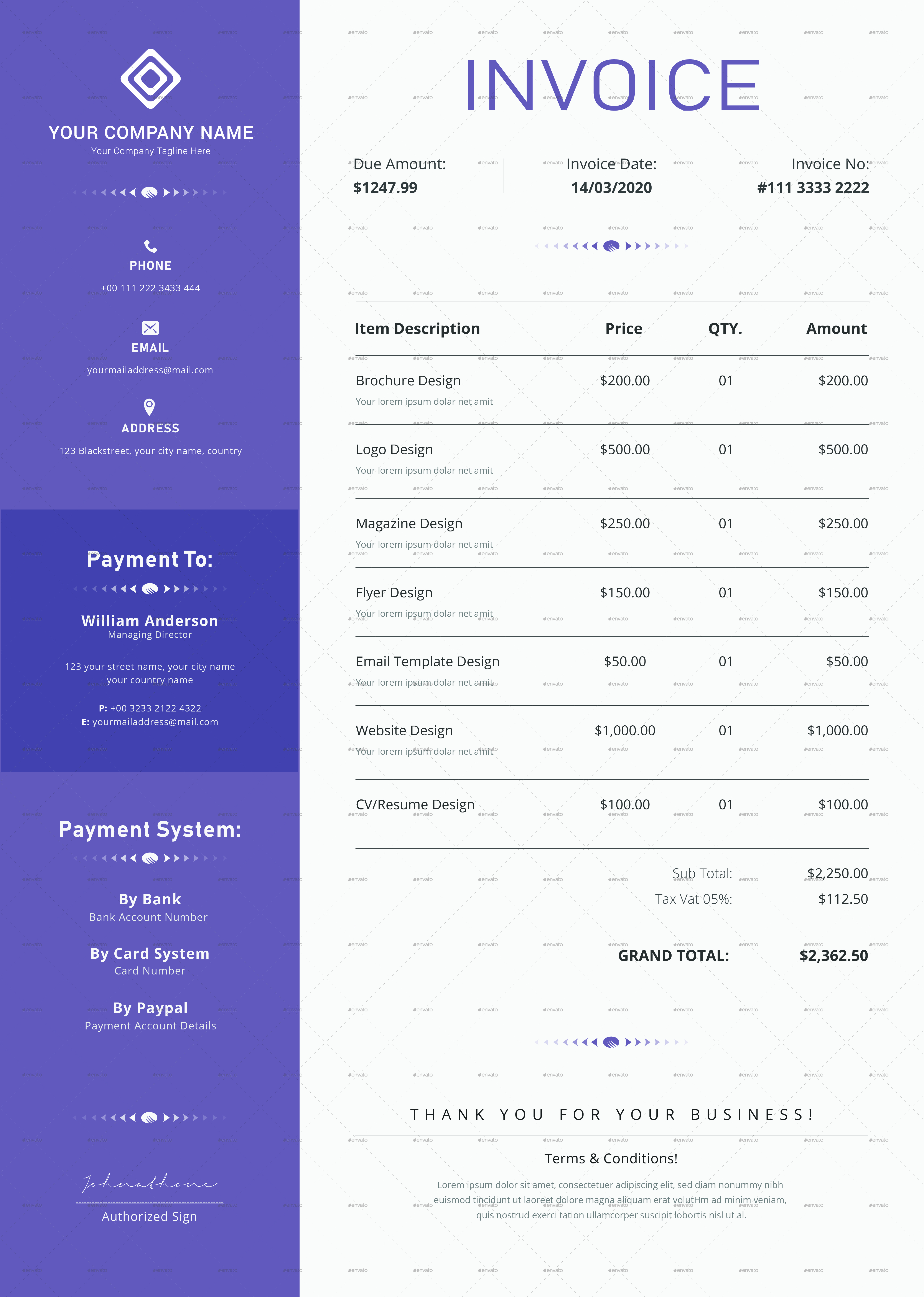 illustrator Invoice Template, Print Templates | GraphicRiver