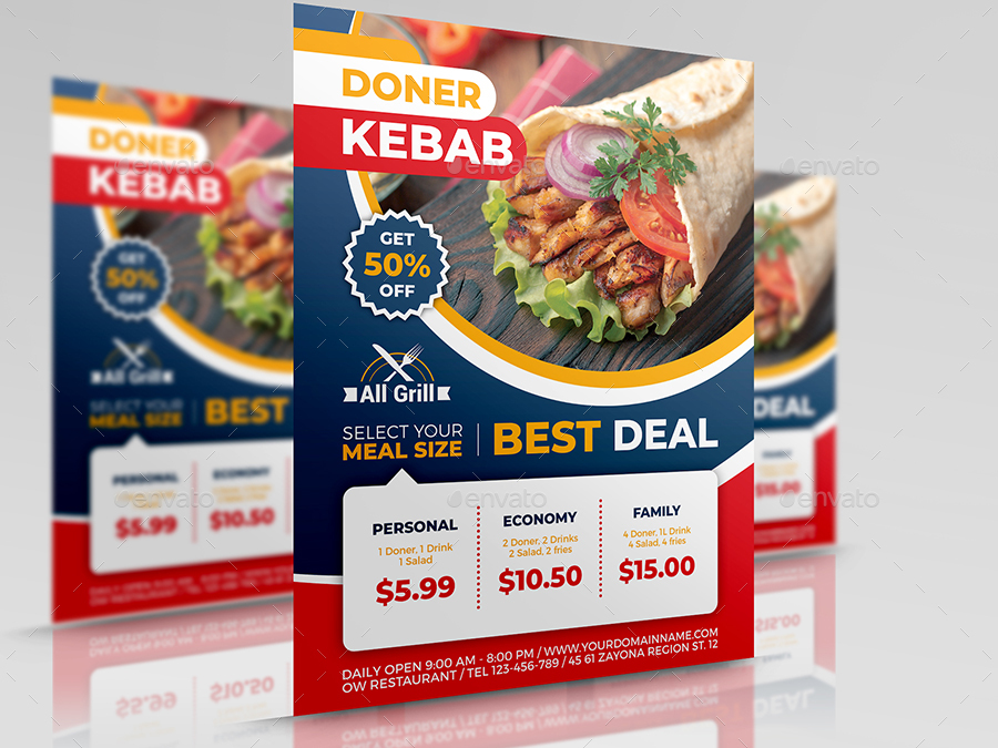 Doner Kebab Restaurant Flyer Template, Print Templates | GraphicRiver