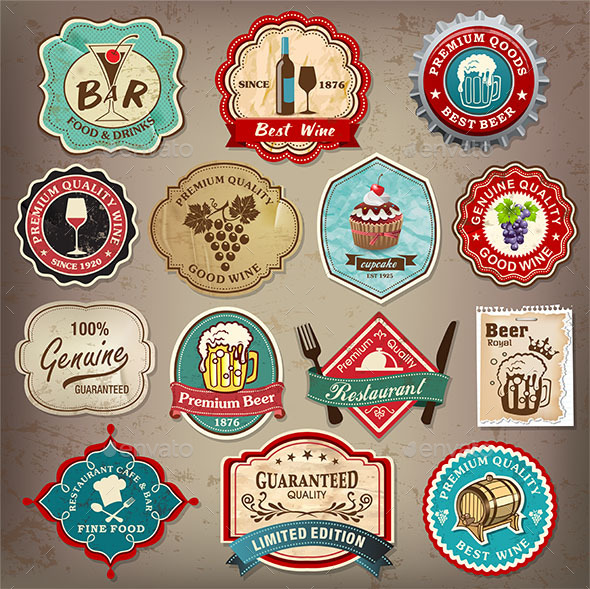 Retro Food Labels Set, Vectors | GraphicRiver