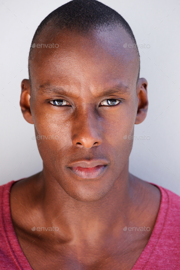 head portrait of handsome black man Stock Photo by mimagephotography