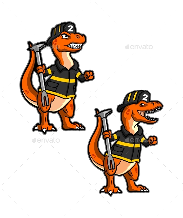 Cartoon Firefighter Dinosaur, Vectors | GraphicRiver