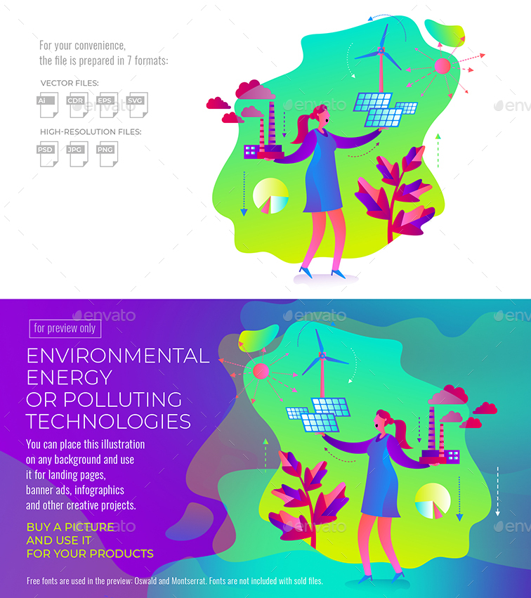 Set of Vector Environmental Illustrations with Characters, Vectors