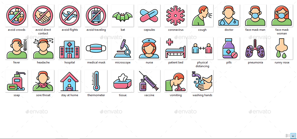 Coronavirus Disease icon set vector, Icons | GraphicRiver