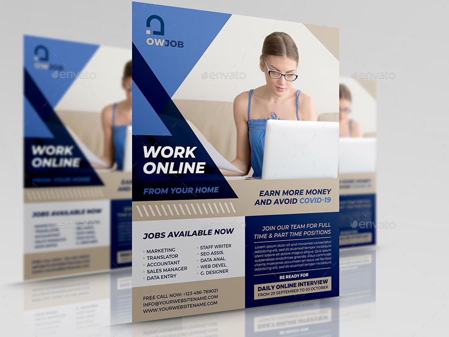 Work Online - Work from Home Flyer Template, Print Templates | GraphicRiver