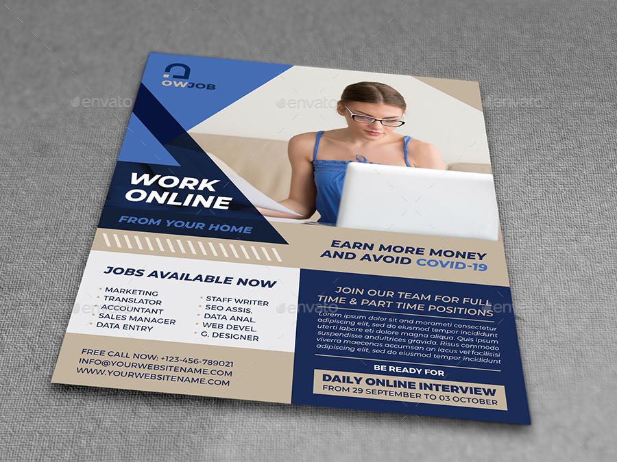 Work Online - Work from Home Flyer Template, Print Templates | GraphicRiver