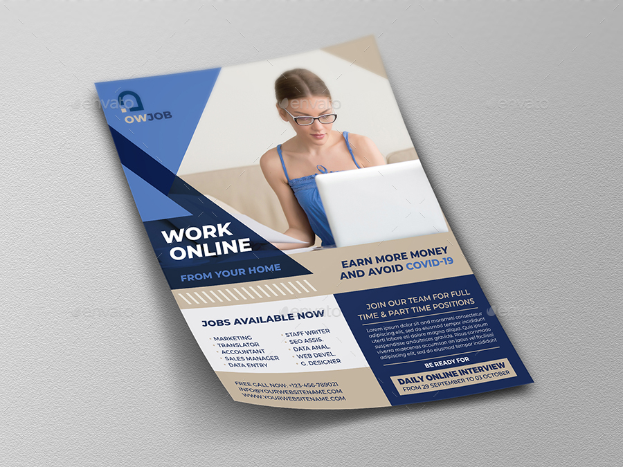 Work Online - Work from Home Flyer Template, Print Templates | GraphicRiver