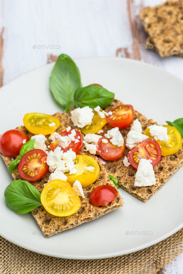 Healthy Snack from Wholegrain Rye Crispbread Crackers Stock Photo by Manuta