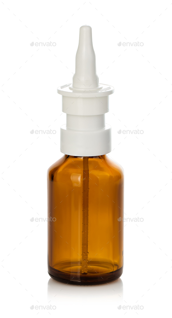 Medical spray bottle isolated on a white background. Health concept ...