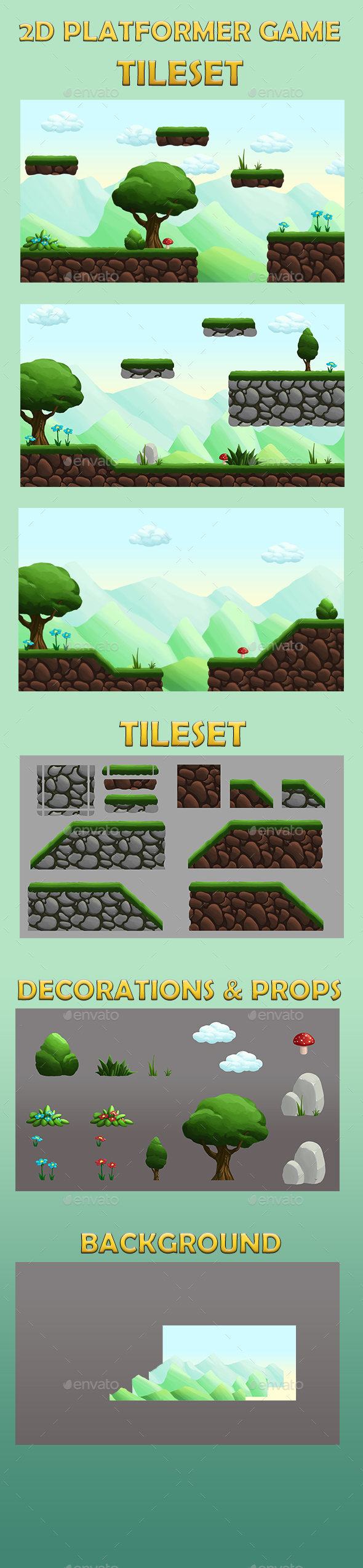 2D Platform Game Tileset, Game Assets | GraphicRiver