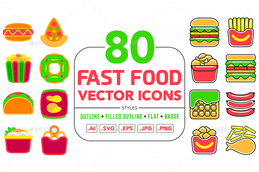 Fast Food Vector Icons, Icons | GraphicRiver