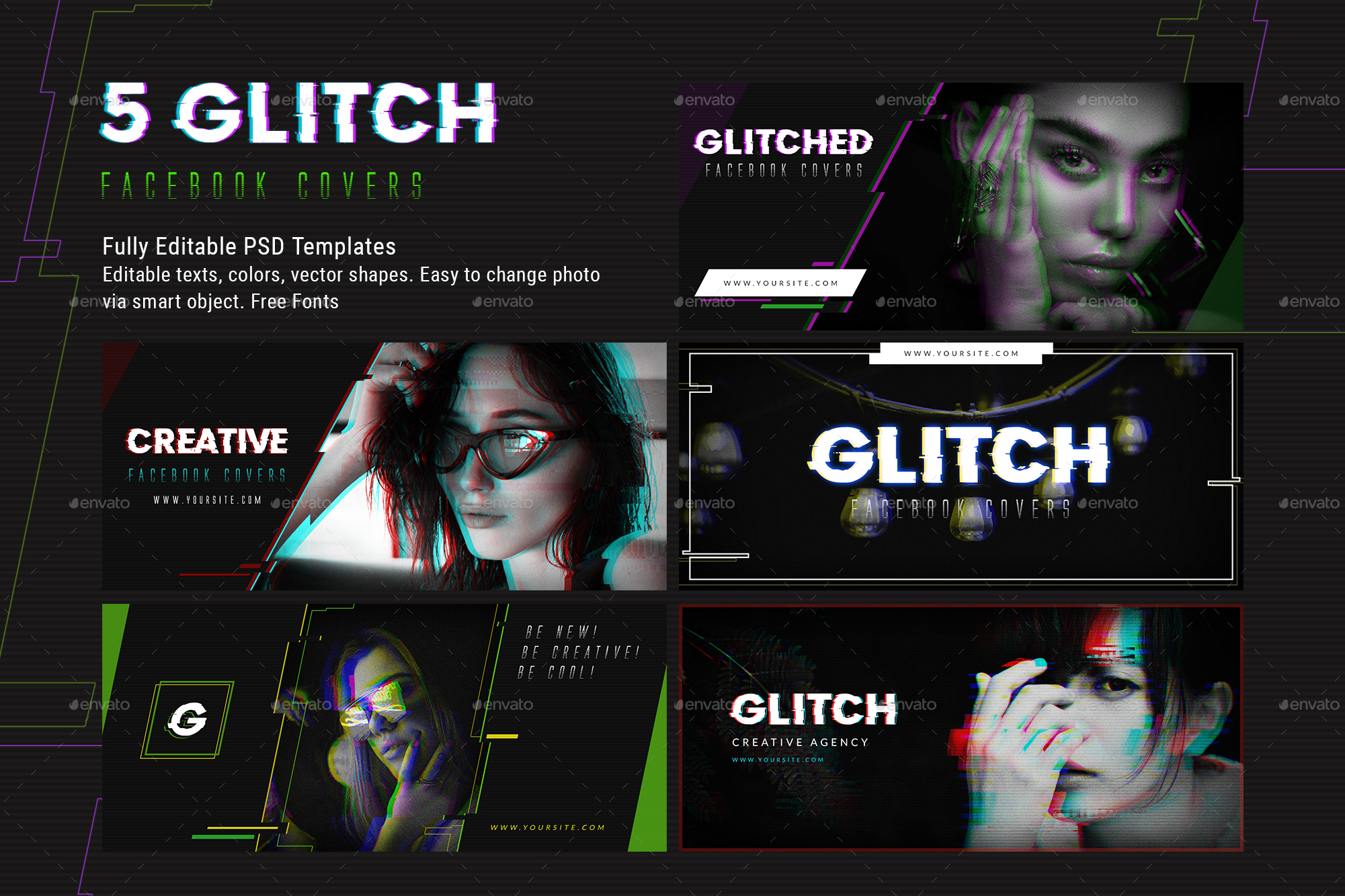 Glitch Facebook Covers, Web Elements | GraphicRiver