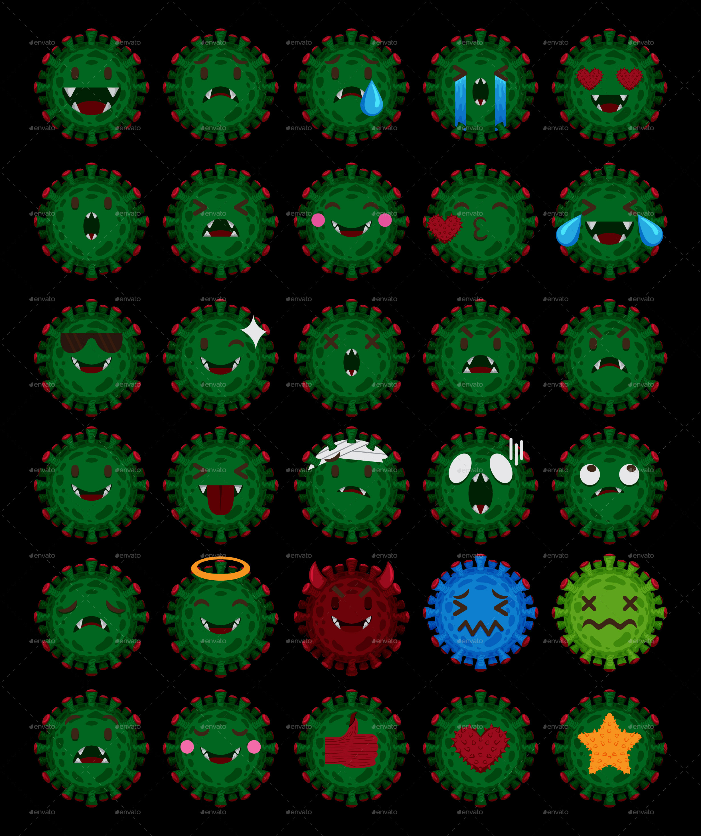 Virus Emoji Faces Set, Vectors | GraphicRiver