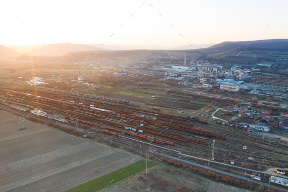 Aerial view of factory in the sunset. Stock Photo by erika8213 | PhotoDune