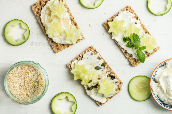 Snack from Wholegrain Rye Crispbread Crackers and Cucumber Stock Photo ...