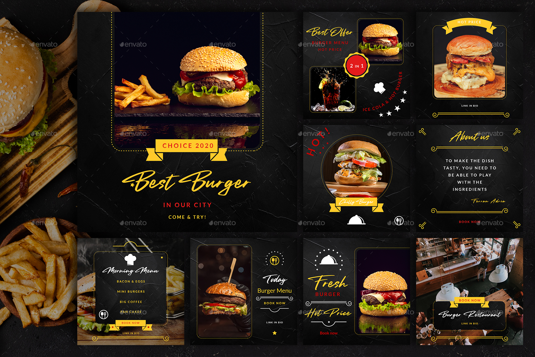 Burger Restaurant Instagram Posts&Stories, Web Elements | GraphicRiver