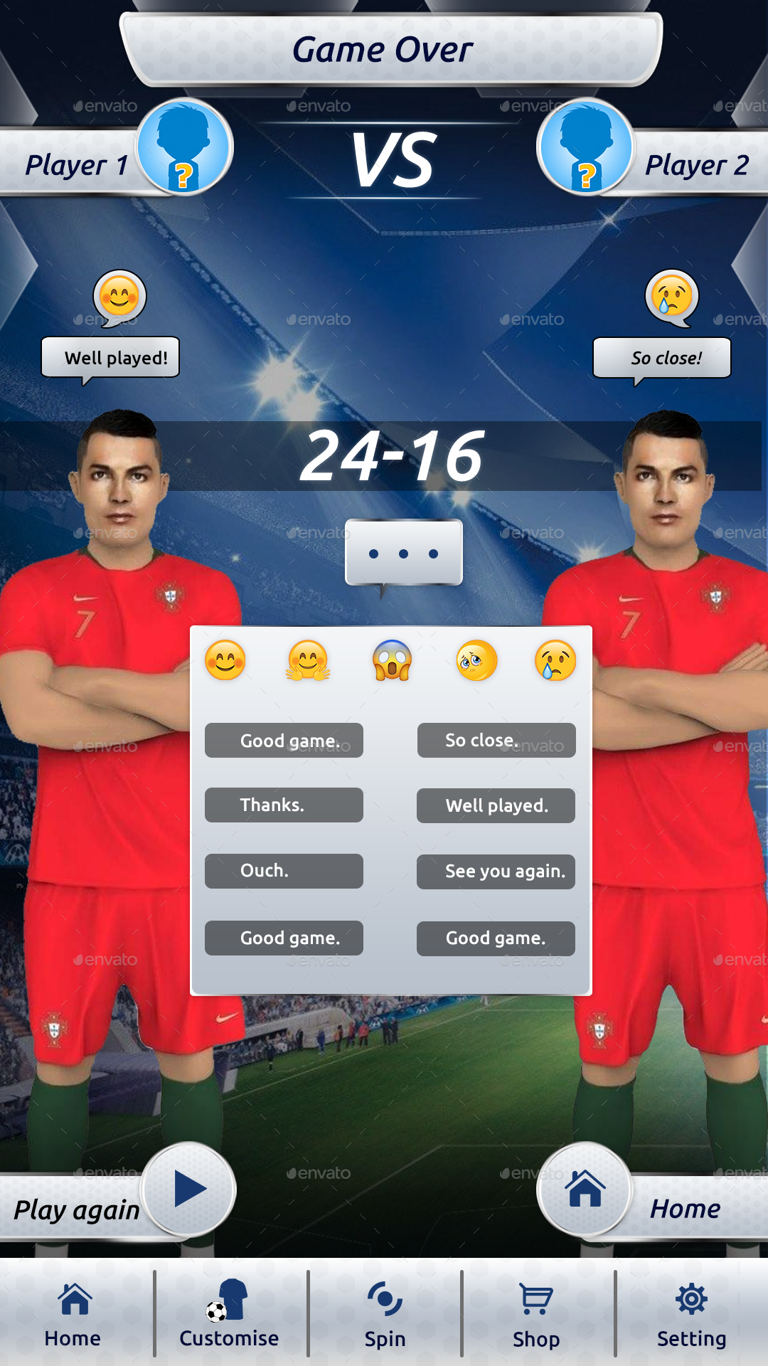 Soccer Mobile Game GUI, Game Assets | GraphicRiver