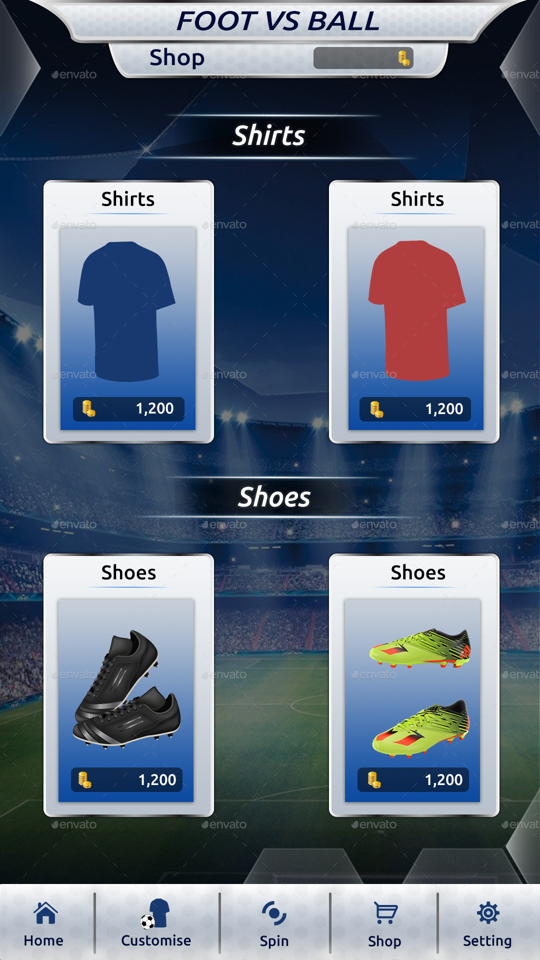Soccer Mobile Game GUI, Game Assets | GraphicRiver