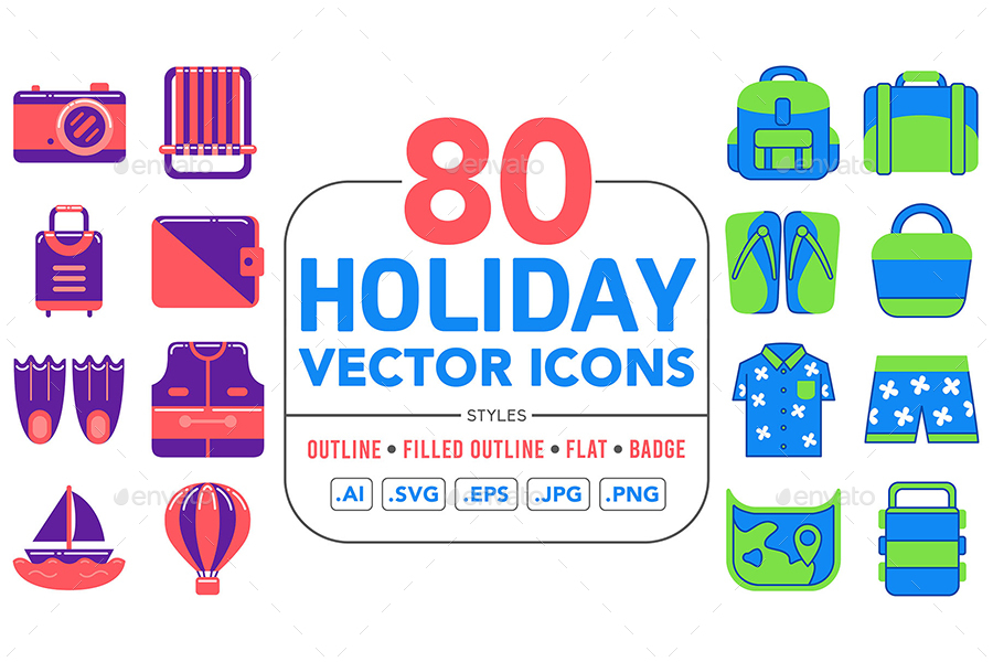 Holiday Vector Icons, Icons | GraphicRiver
