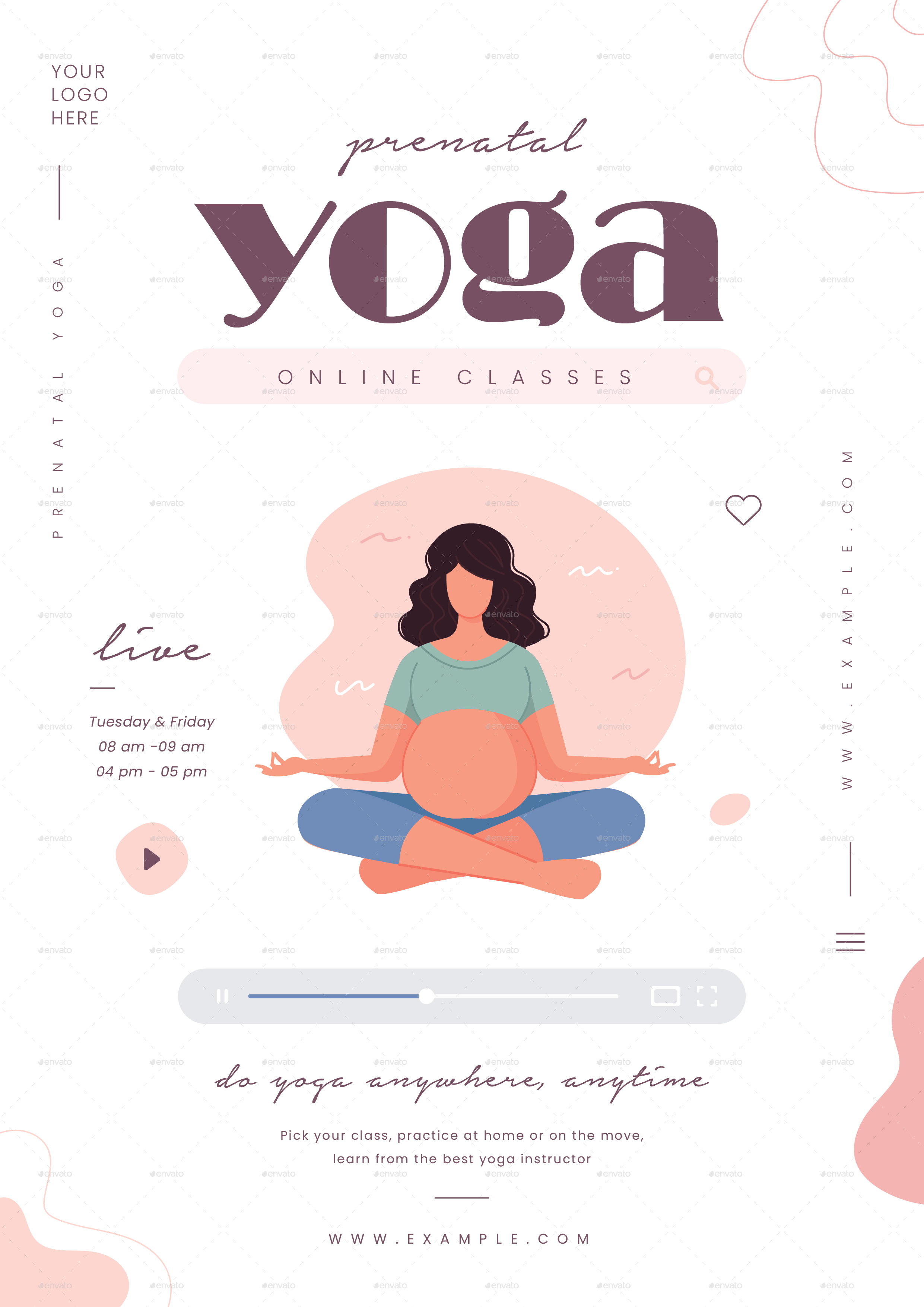 Prenatal Yoga Online Class Flyer + Social Media, Print Templates ...