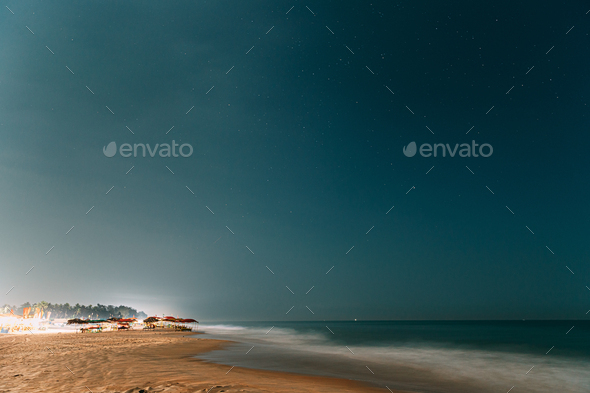 Goa, India. Real Night Sky Stars. Natural Starry Sky In Blue Color ...