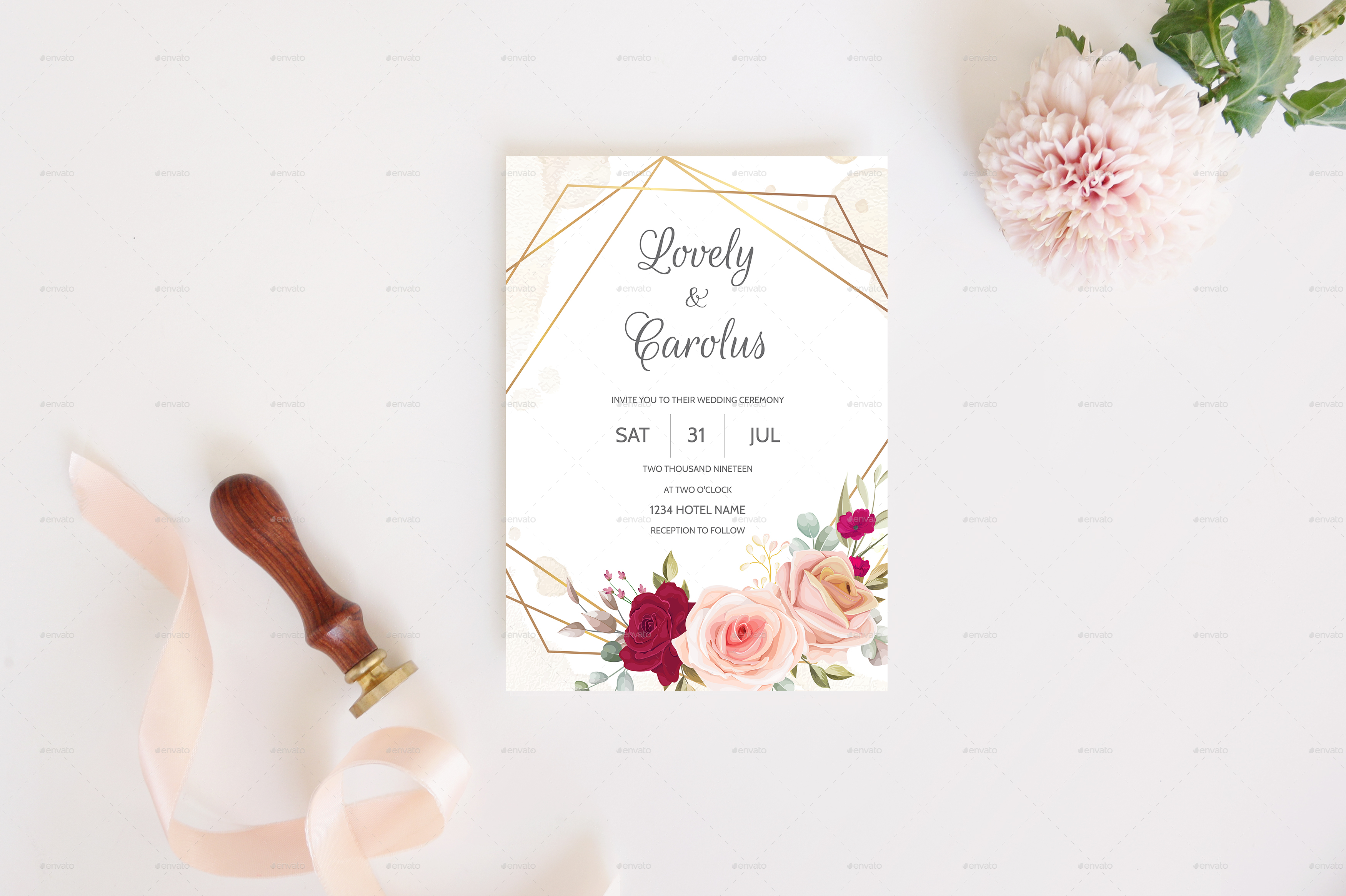 Beautiful Floral Wreath Wedding Invitation Card Template, Vectors ...
