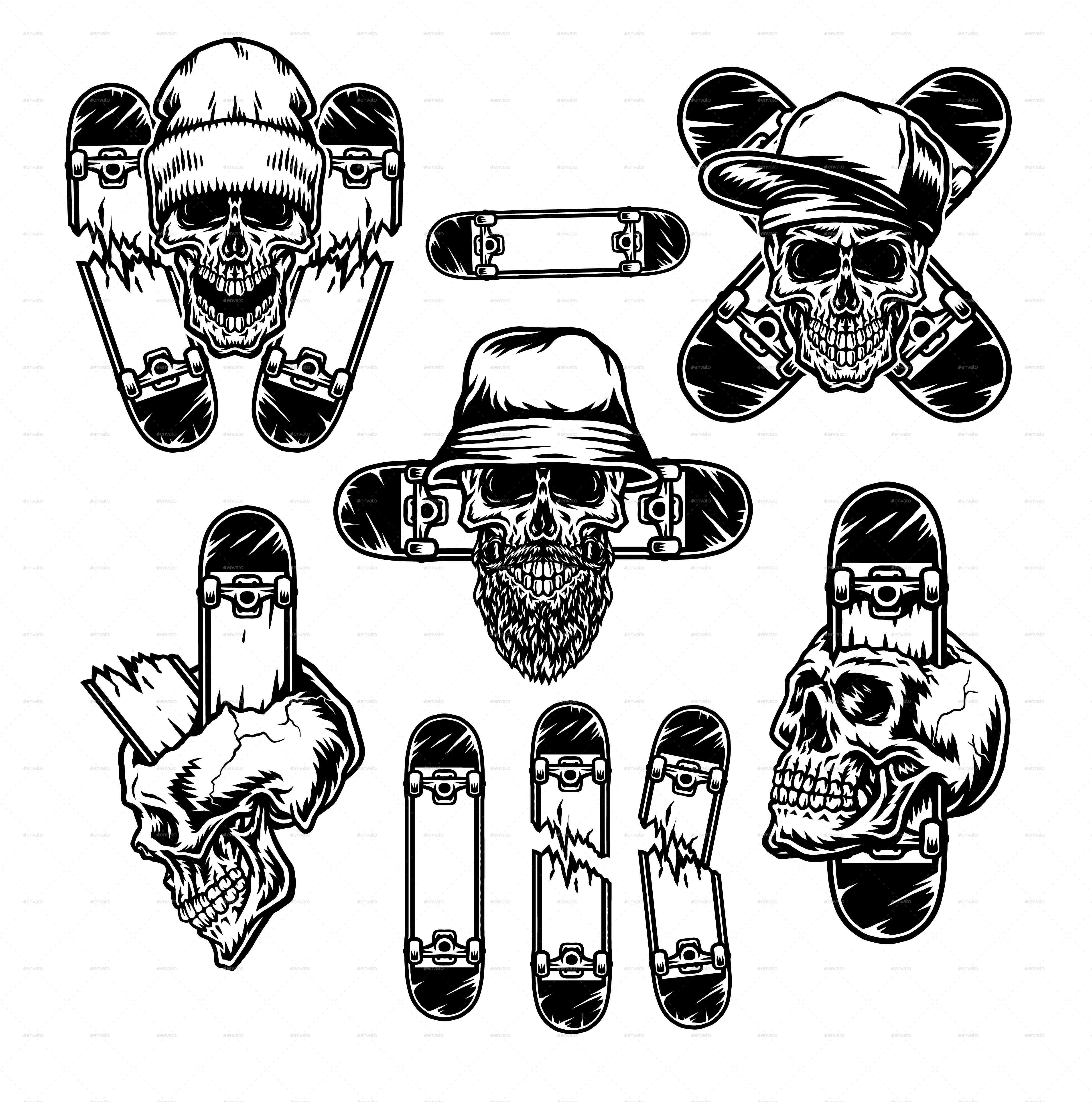 Set of Skull with Skateboard, Vectors | GraphicRiver
