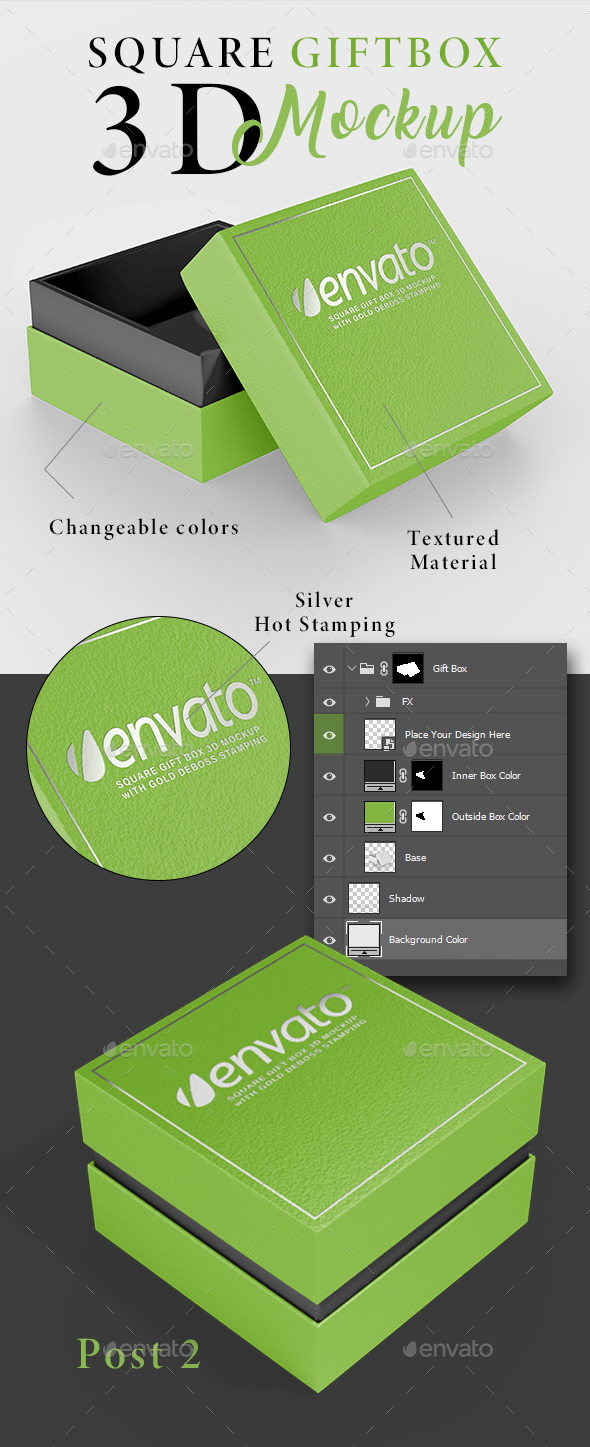 Square Gift Box Chipboard Jewelry 3D Mockup in Photoshop, Graphics