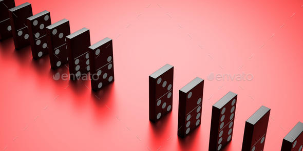 Dominoes game blocks standing on red background. 3d illustration Stock ...