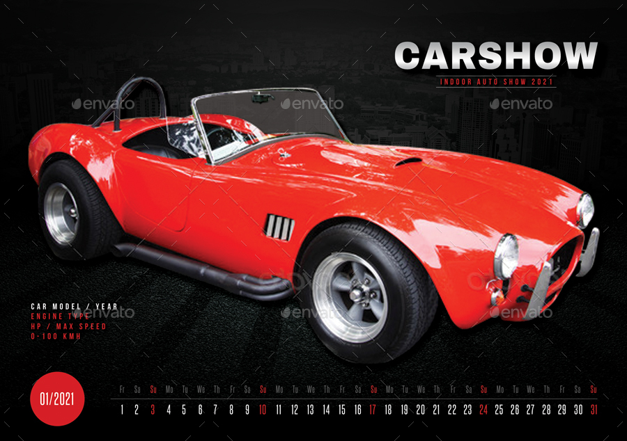 Auto Show Desk Calendar 2021, Print Templates | GraphicRiver