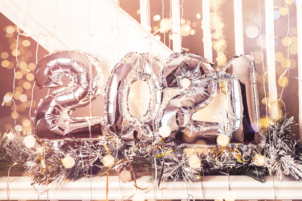 Balloon Bunting for celebration of New Year 2021 Stock Photo by Manuta