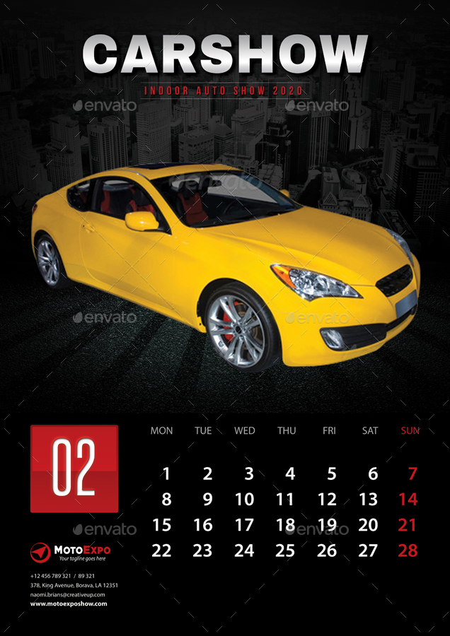 Auto Show Wall Calendar A3 2021, Print Templates | GraphicRiver