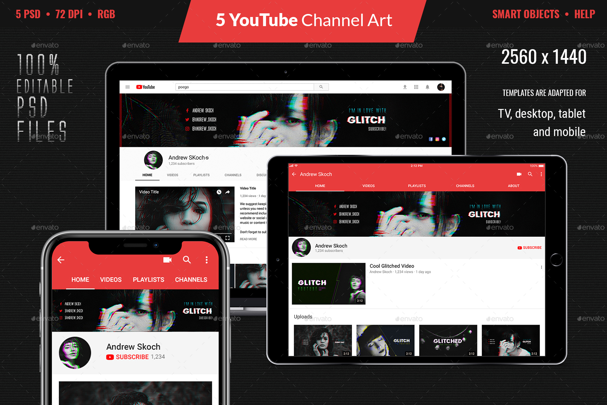 Glitch YouTube Channel Art, Web Elements | GraphicRiver