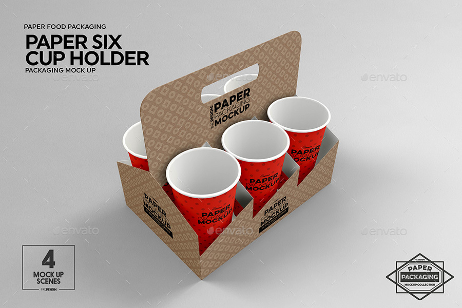 Paper Six Cup Carrier Holder Packaging Mockup, Graphics | GraphicRiver