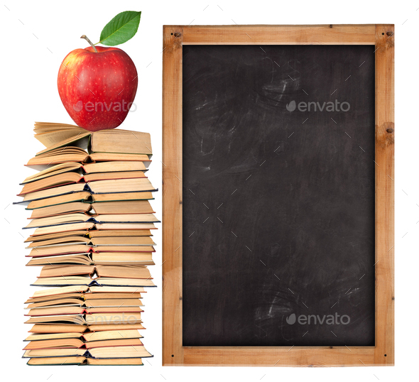 Stack of open books with school blackboard Stock Photo by SeDmi | PhotoDune