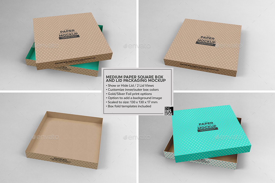 Medium Square Paper Box and Lid Packaging Mockup, Graphics | GraphicRiver