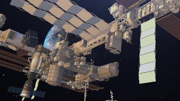 Flight Of The International Space Station Above Earth, Motion Graphics