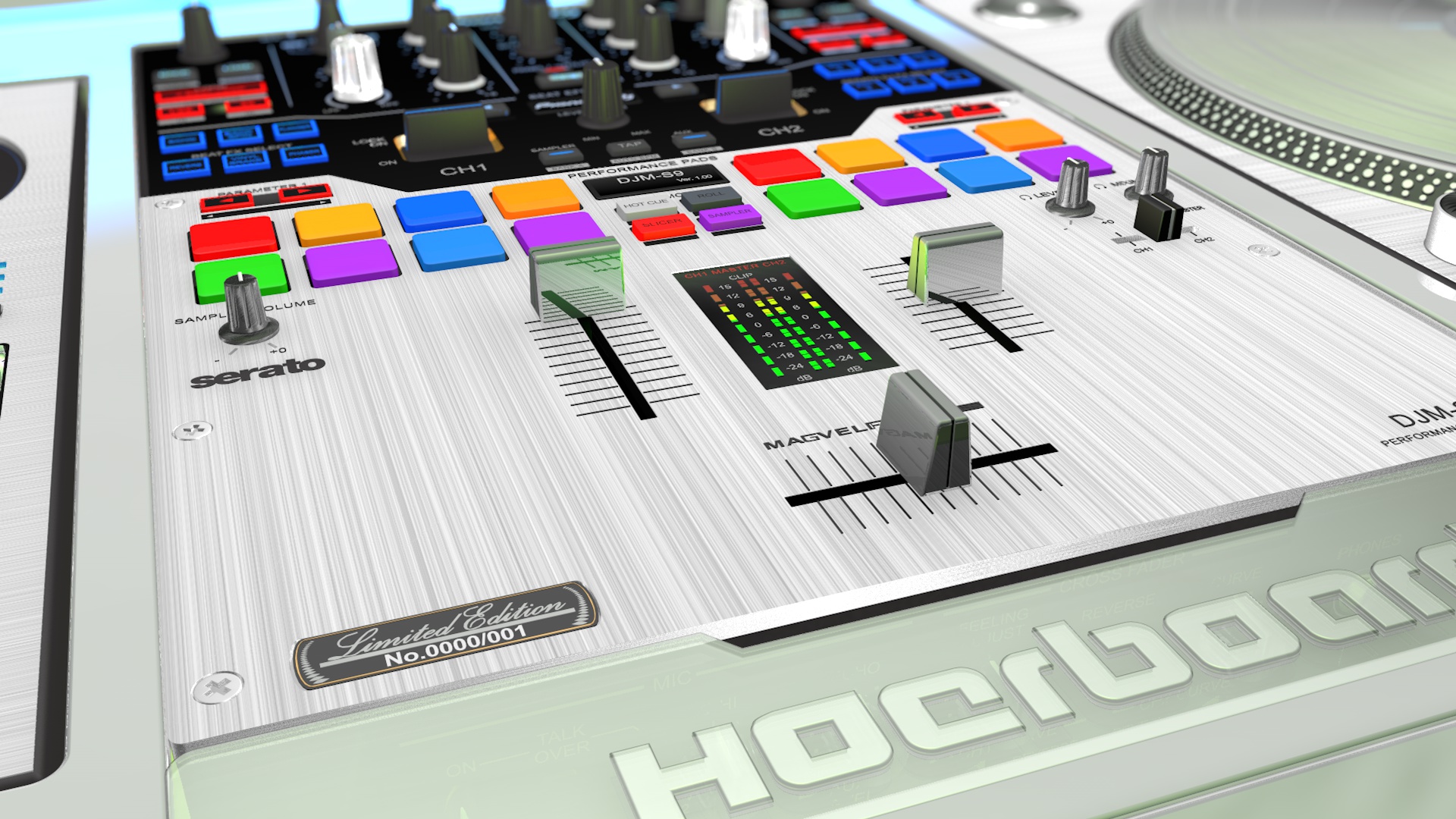 DJ Stand Hoerboard with 2 turntables and DJ mixer by HumanGraphics