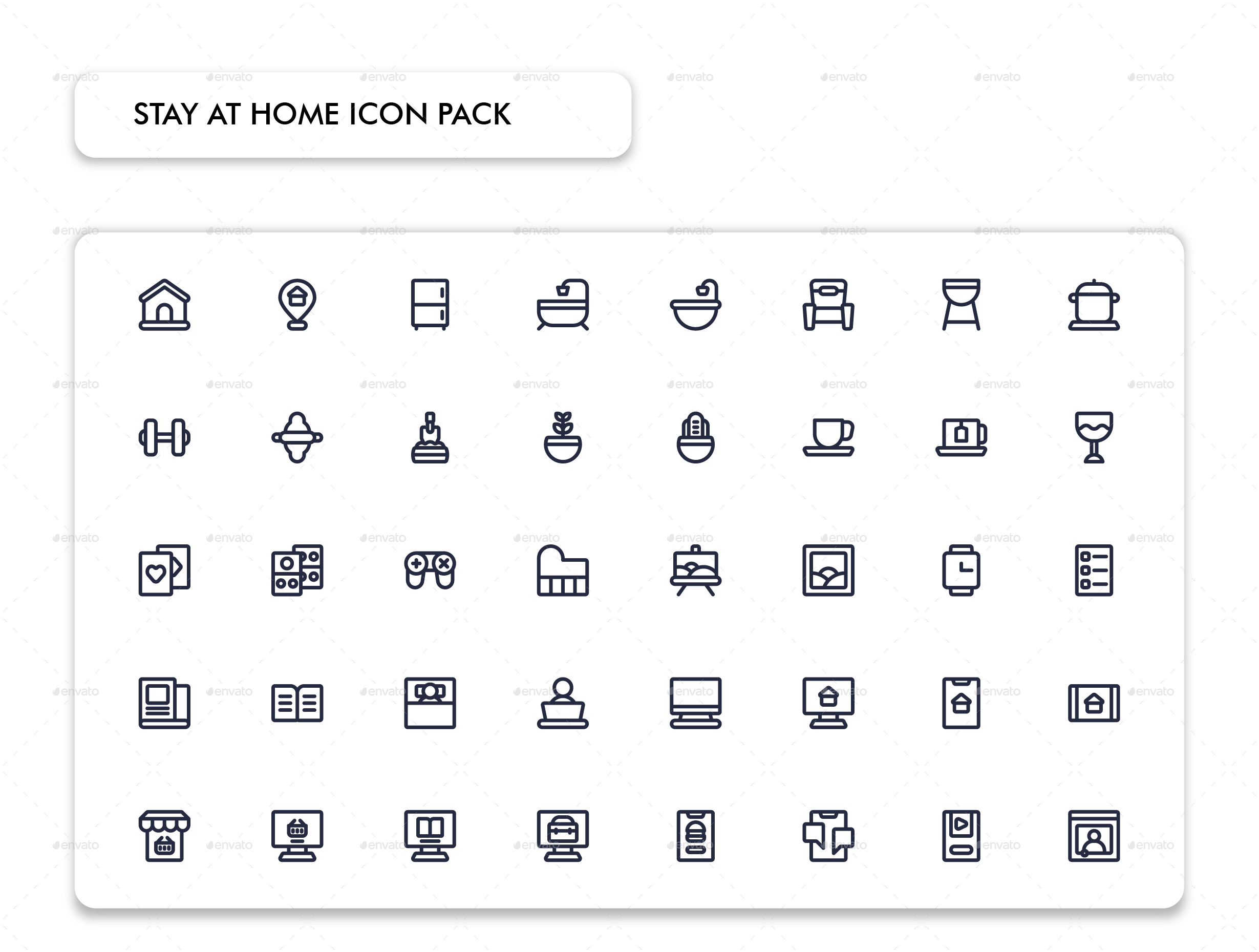 Stay at Home Icon Pack - Outline style, Icons | GraphicRiver