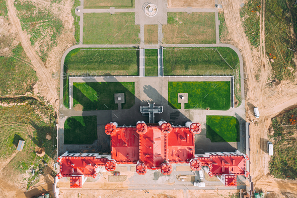 Kosava, Belarus. Aerial Bird's-eye View Of Famous Popular Historic ...