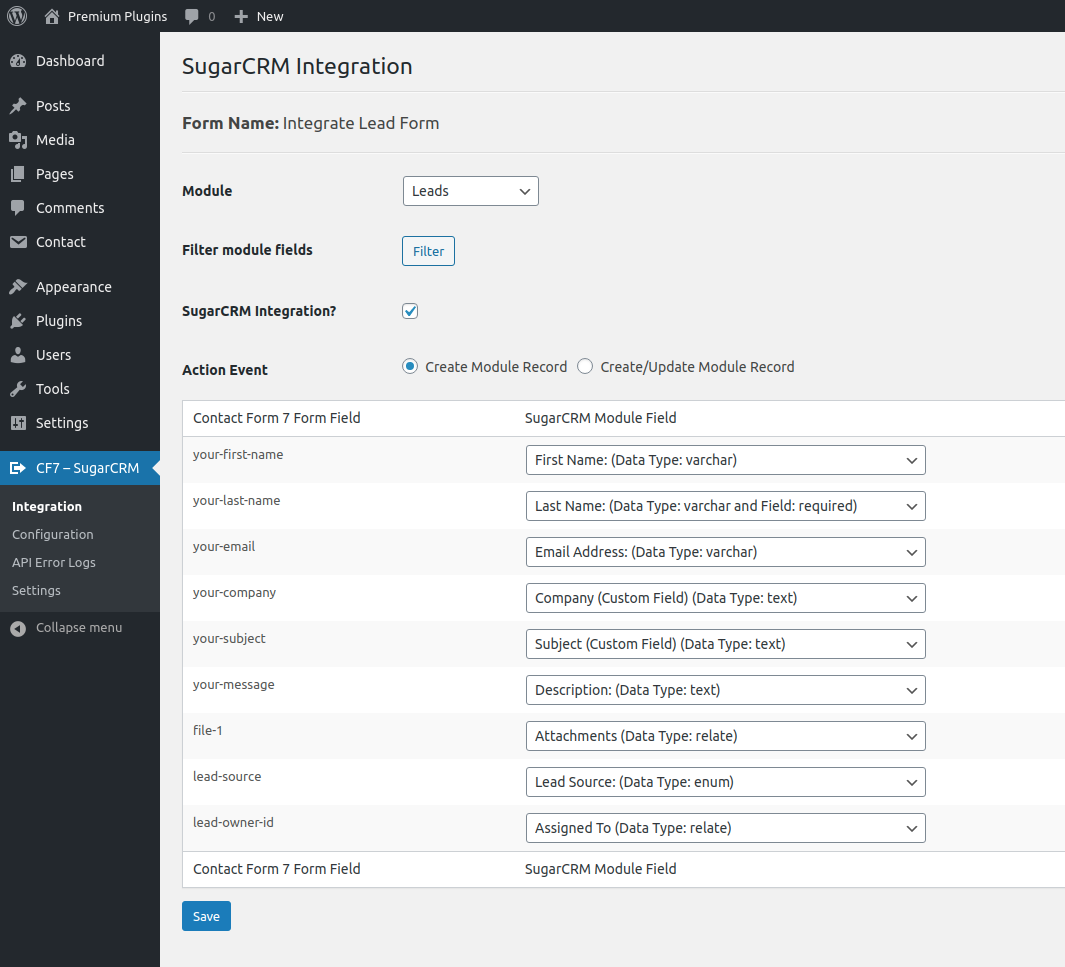 Contact Form 7 - SugarCRM Integration by obtaincode | CodeCanyon