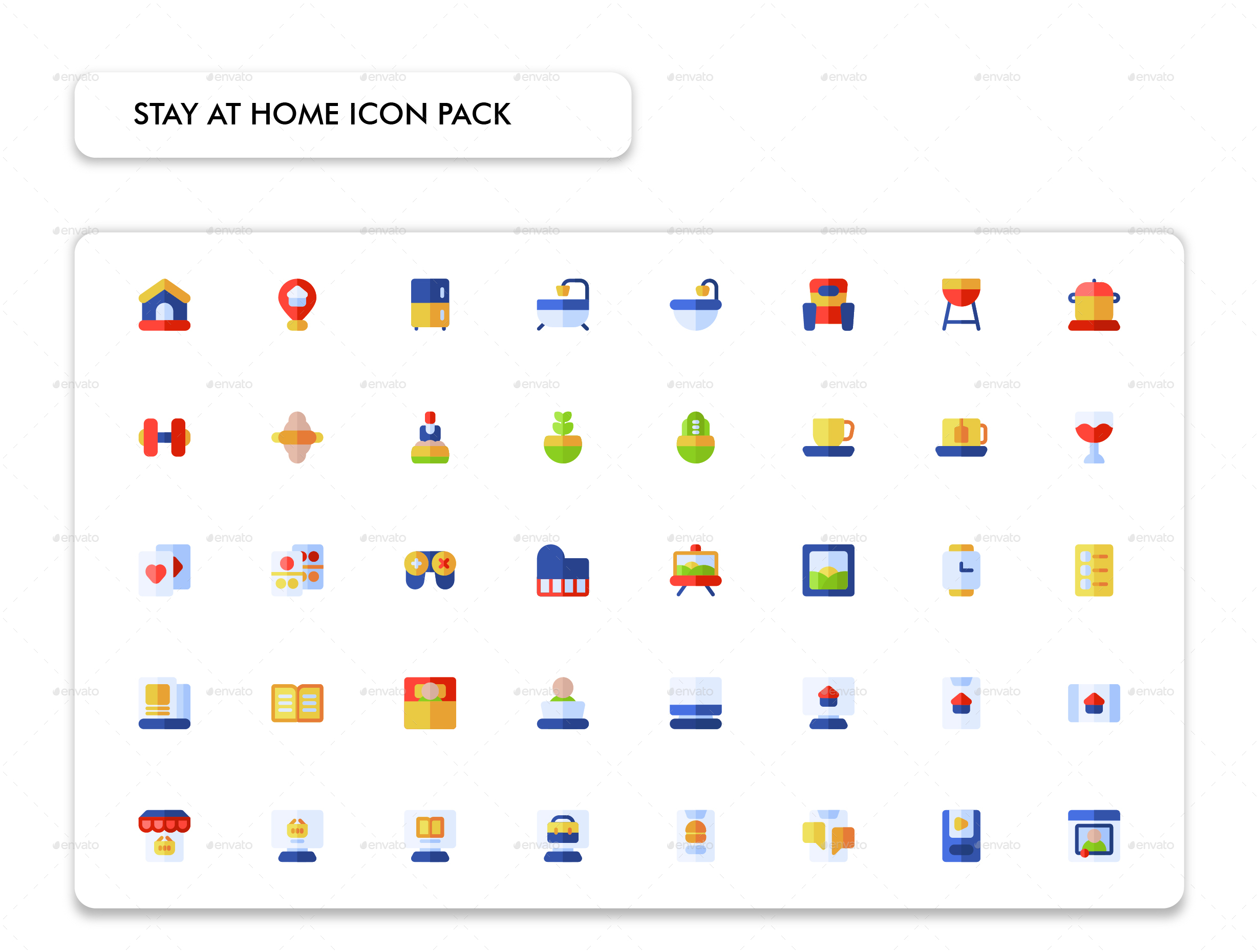 Stay at home Icons - Flat Style, Icons | GraphicRiver