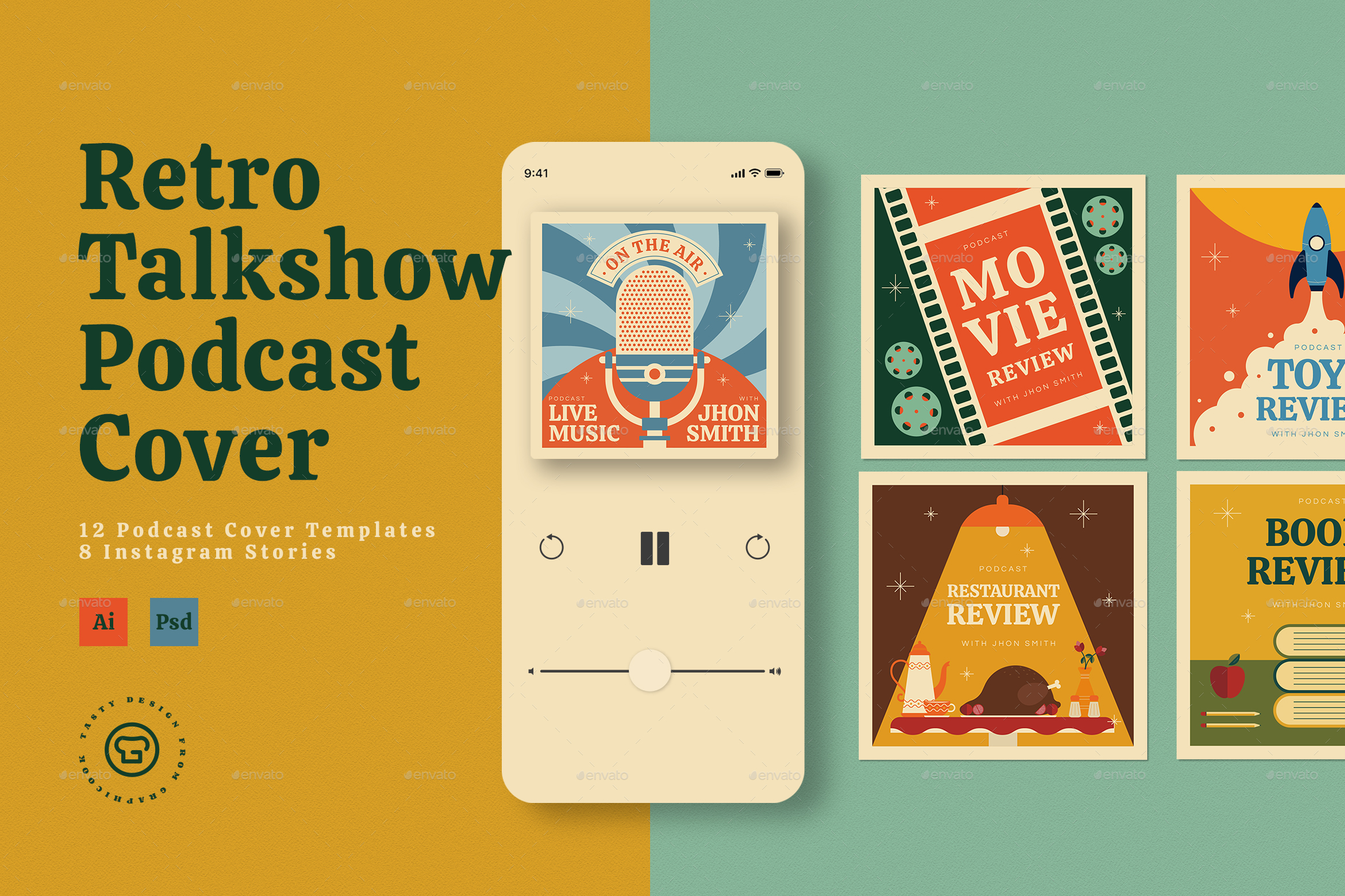 Retro Talkshow Podcast Package, Web Elements | GraphicRiver