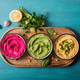 Various Hummus Dips, Vegan Snack Stock Photo by alexandraanschiz ...